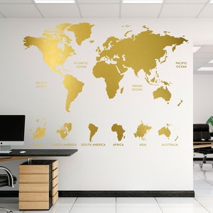 Office World Map, Continents, Map Wall Decal, Map Wall Sticker, Office ...