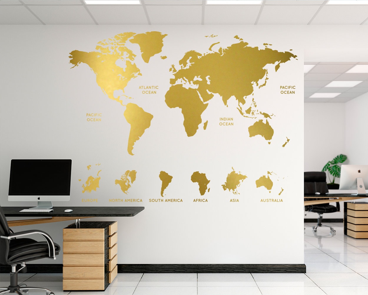 Office World Map Continents Map Wall Decal Map Wall - Etsy Canada