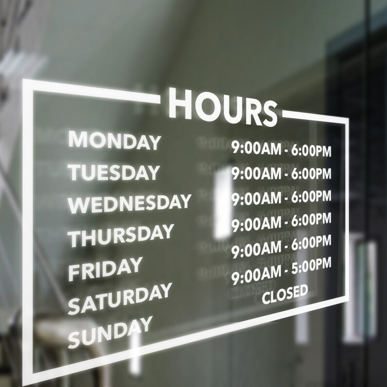 Business Hours Store Sign Store Display Decal Store Front - Etsy