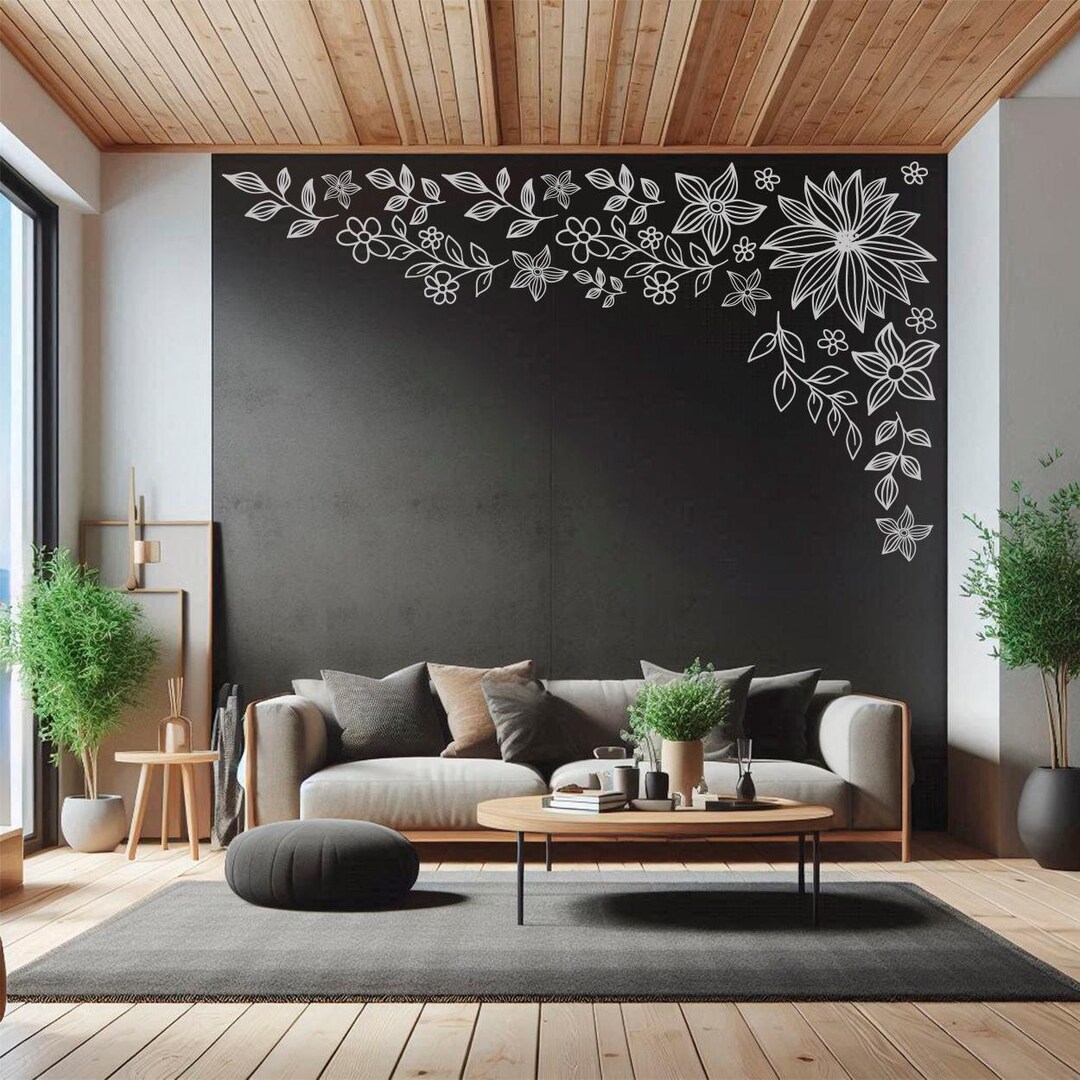 Minimalist Corner Floral Wall Decal - Die-cut Vinyl Sticker for Elegant ...