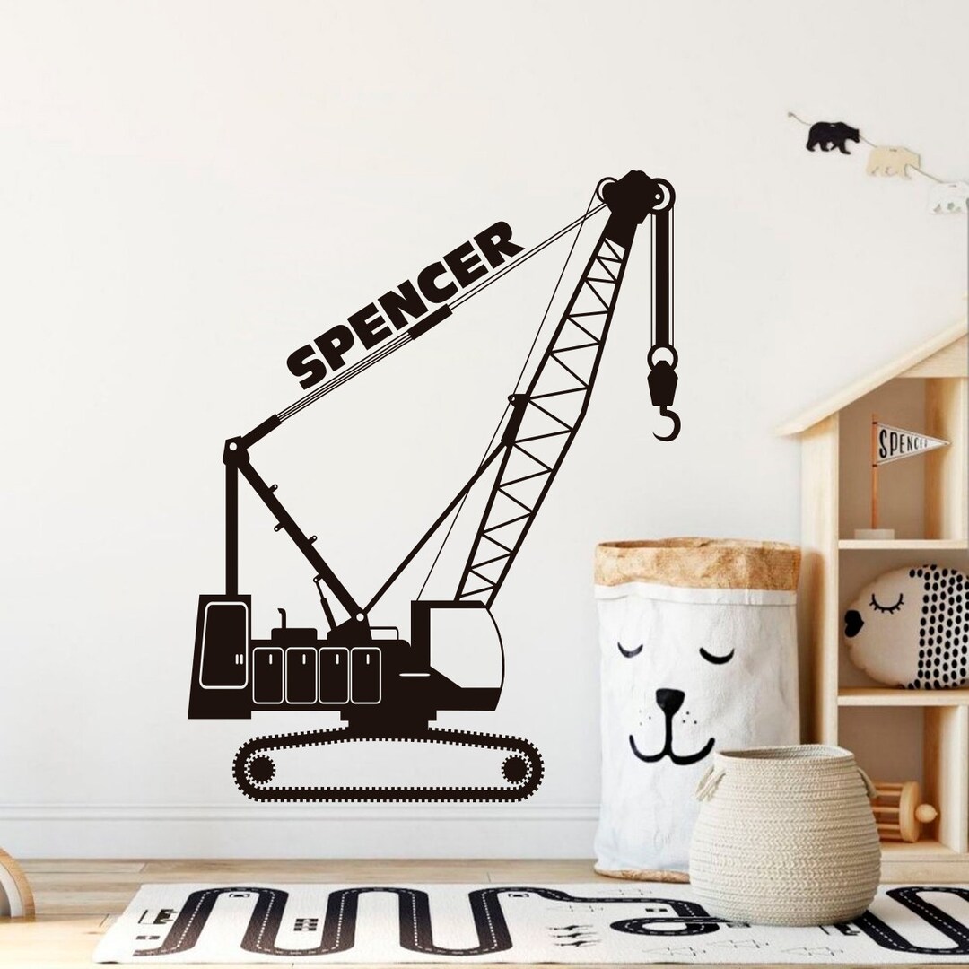 Construction Crane, Custom Name, Crane Truck, Crane Wall Decal ...