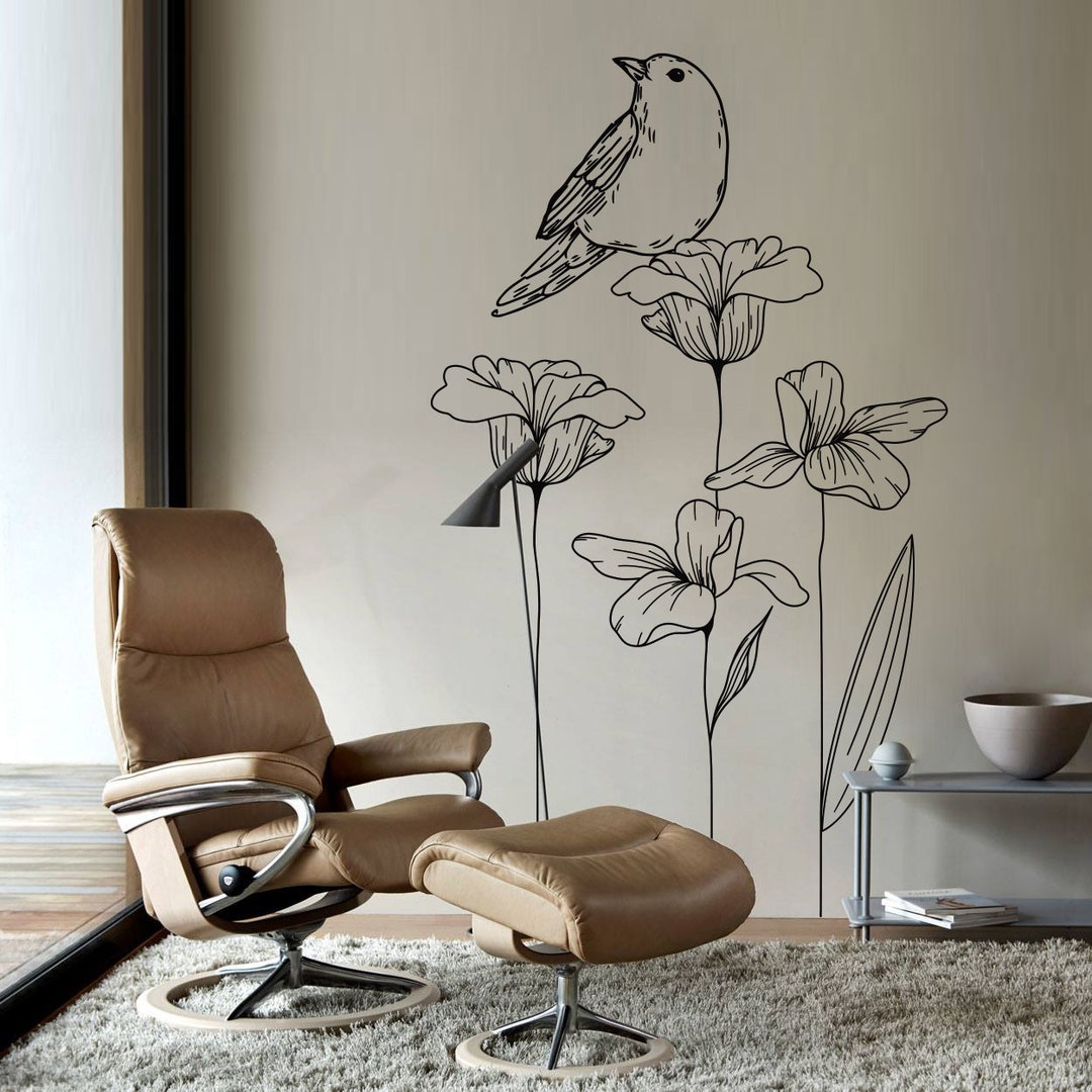 Flowers and Bird, Flowers, Floral, Floral Decor, Nature Decor, Outlines ...
