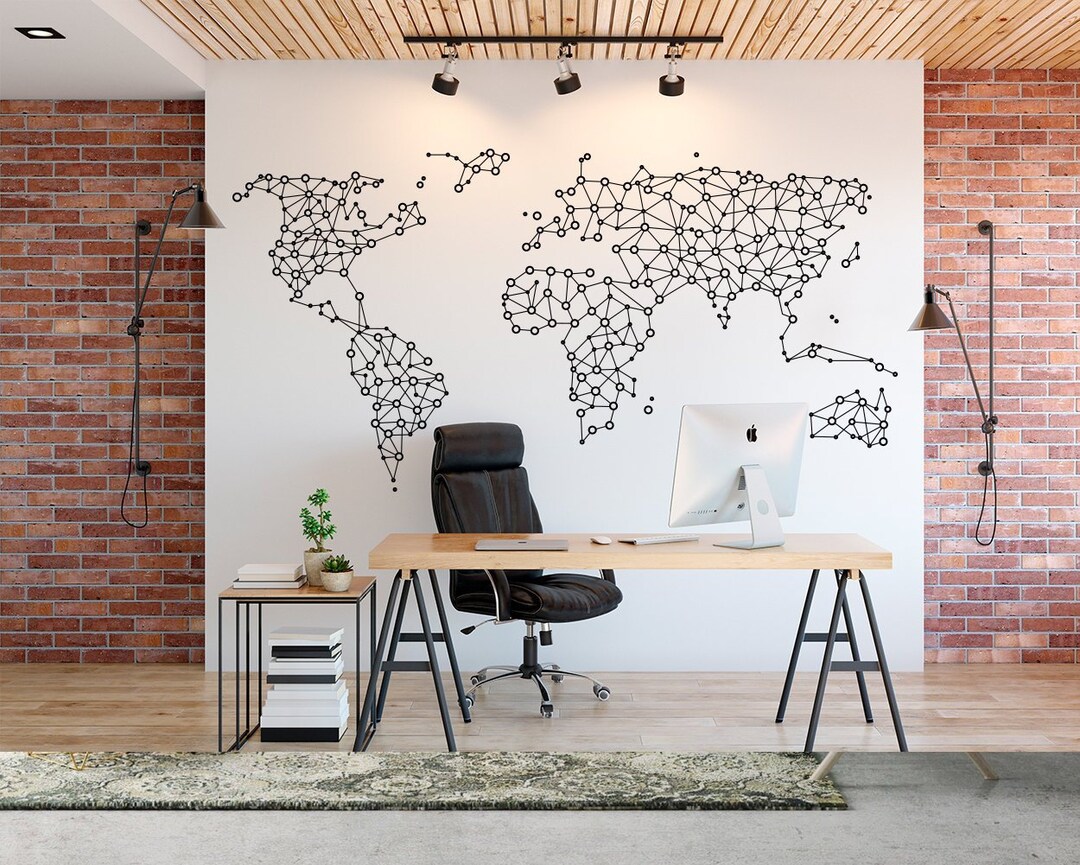 Geometric World Map Wall Decal: Minimalist Office Decor - Etsy