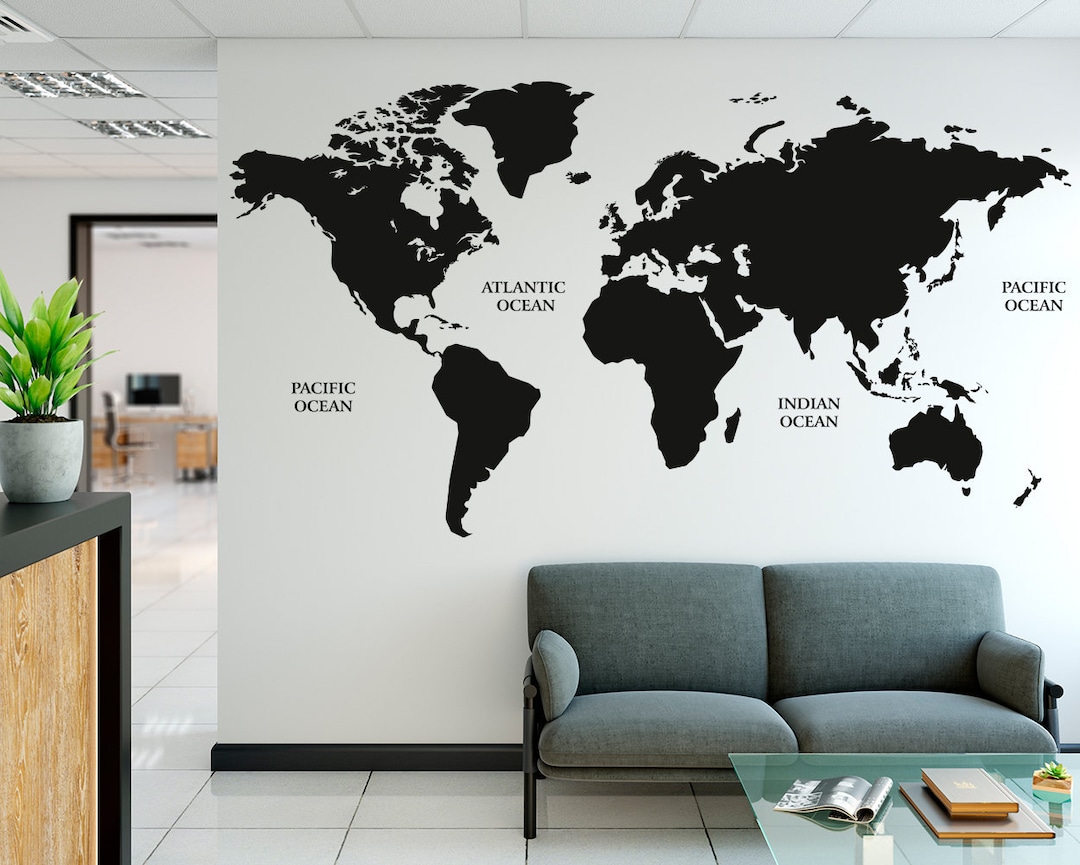 World Map, Wall Sticker, Wall Decal, Home Decor, Office Decor, Map ...