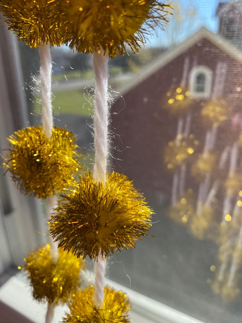 Gold Tinsel Pom Pom Garland - Etsy