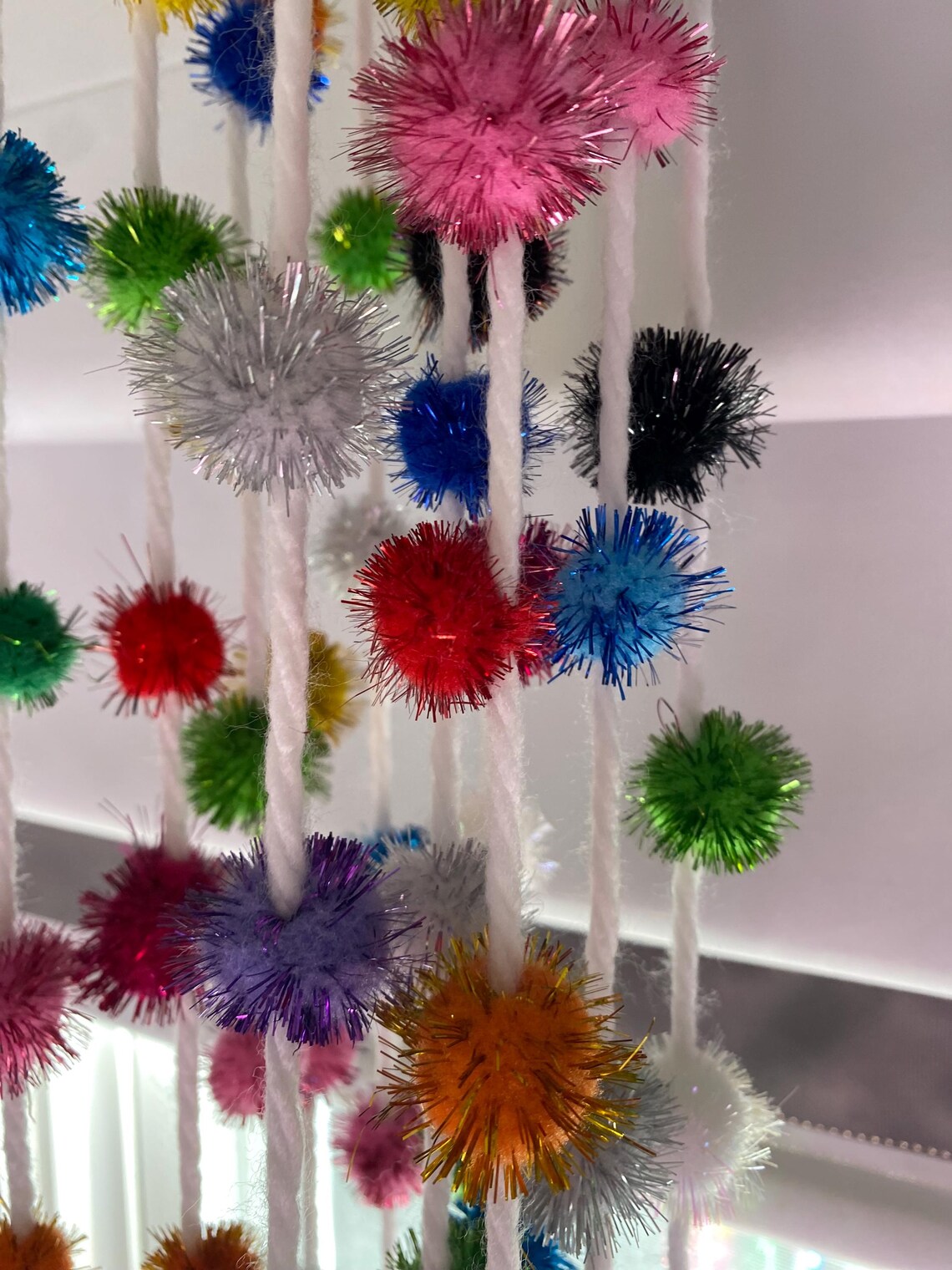 Sparkly Rainbow Tinsel Pom Pom Garland - Etsy