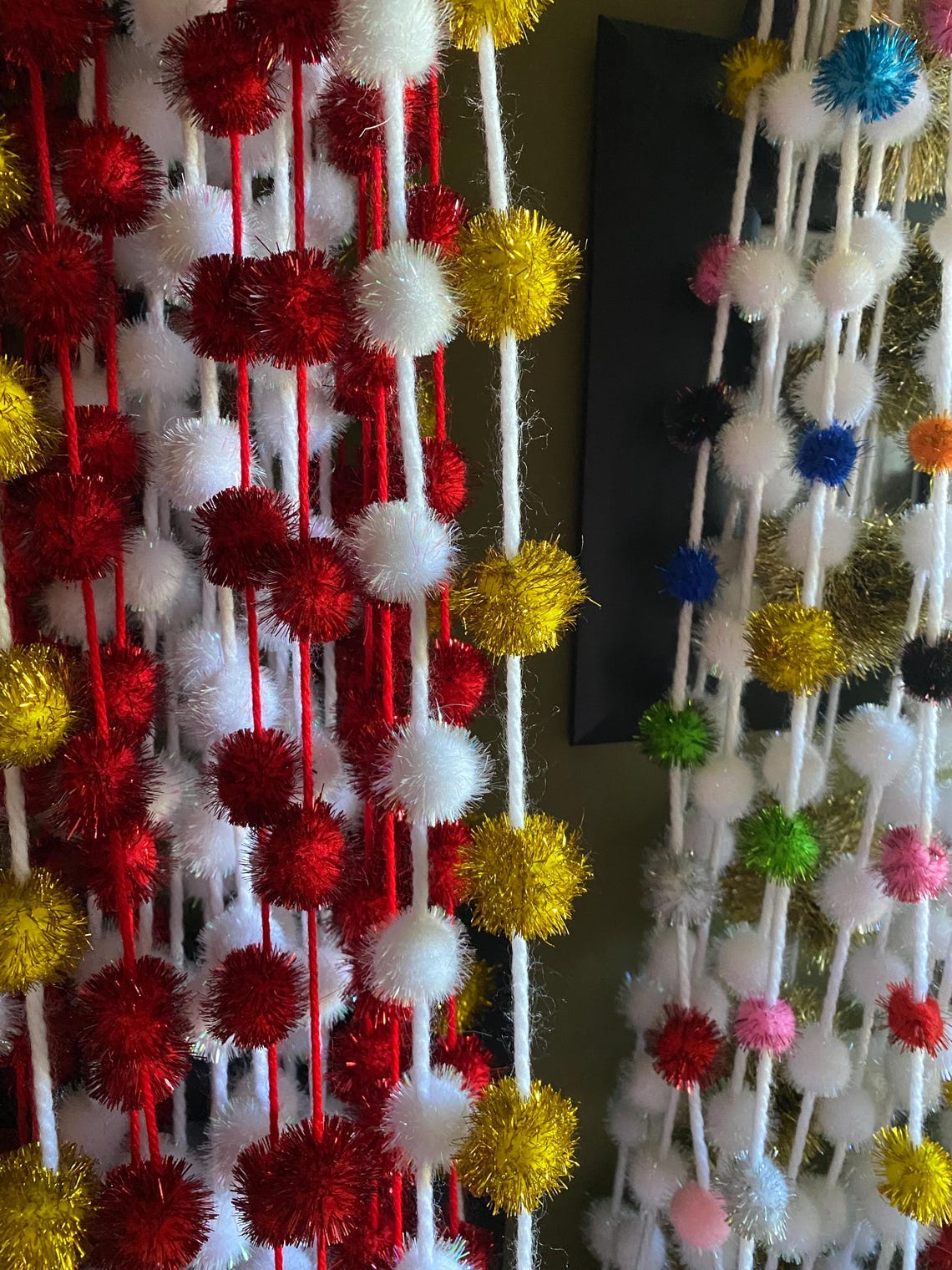 Sparkly Rainbow Tinsel Pom Pom Garland - Etsy