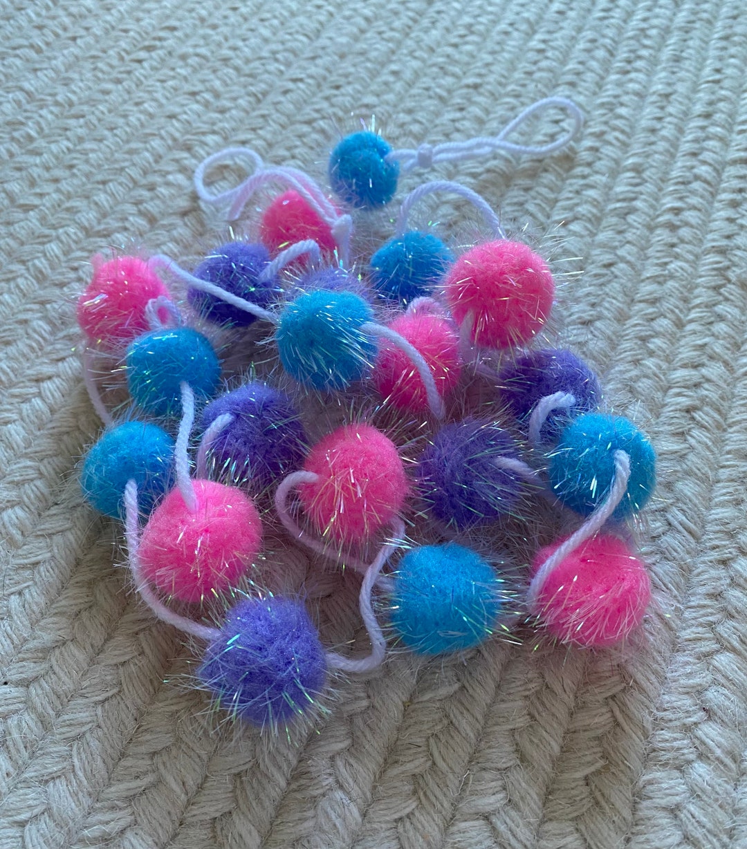Pink, Blue, and Purple Tinsel Pom Pom Garland - Etsy