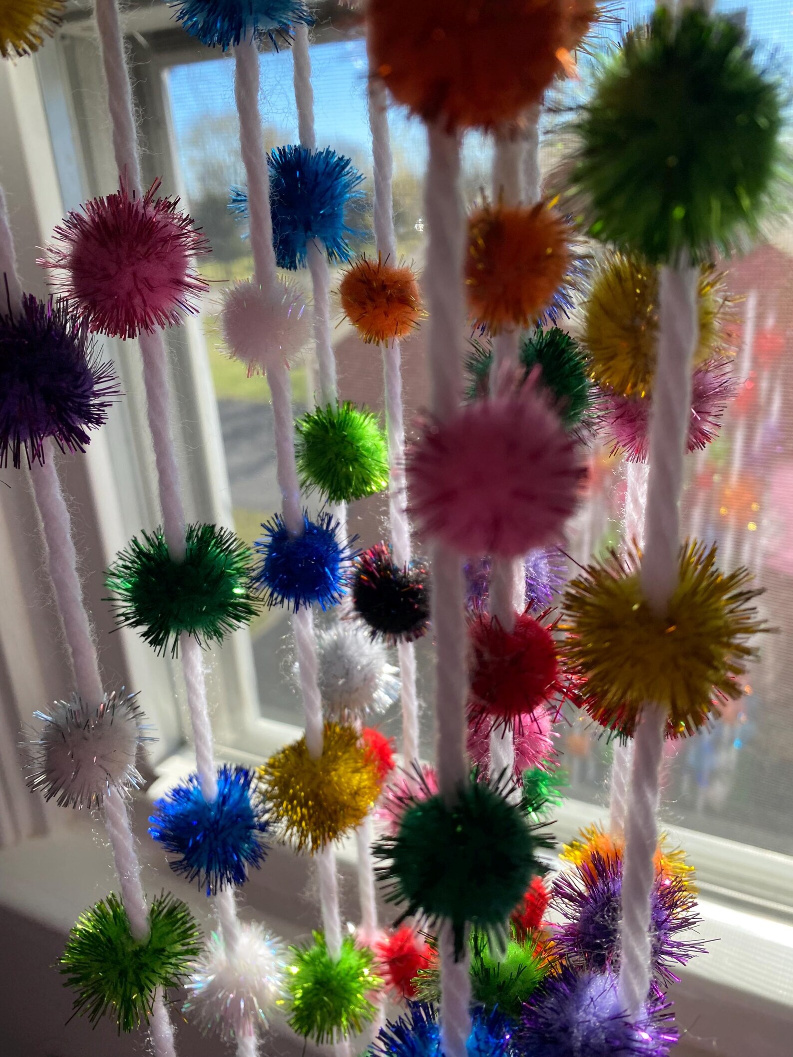 Sparkly Rainbow Tinsel Pom Pom Garland - Etsy