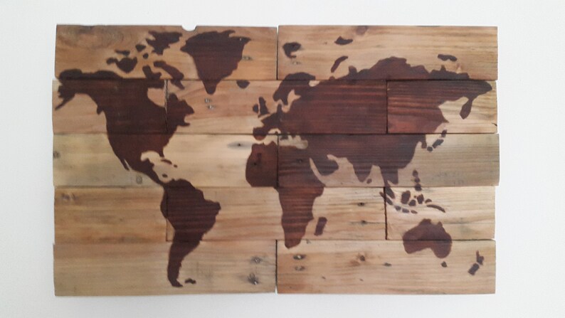 World Map on Recycled / Upcycled Wood. Wall Hanging - Etsy