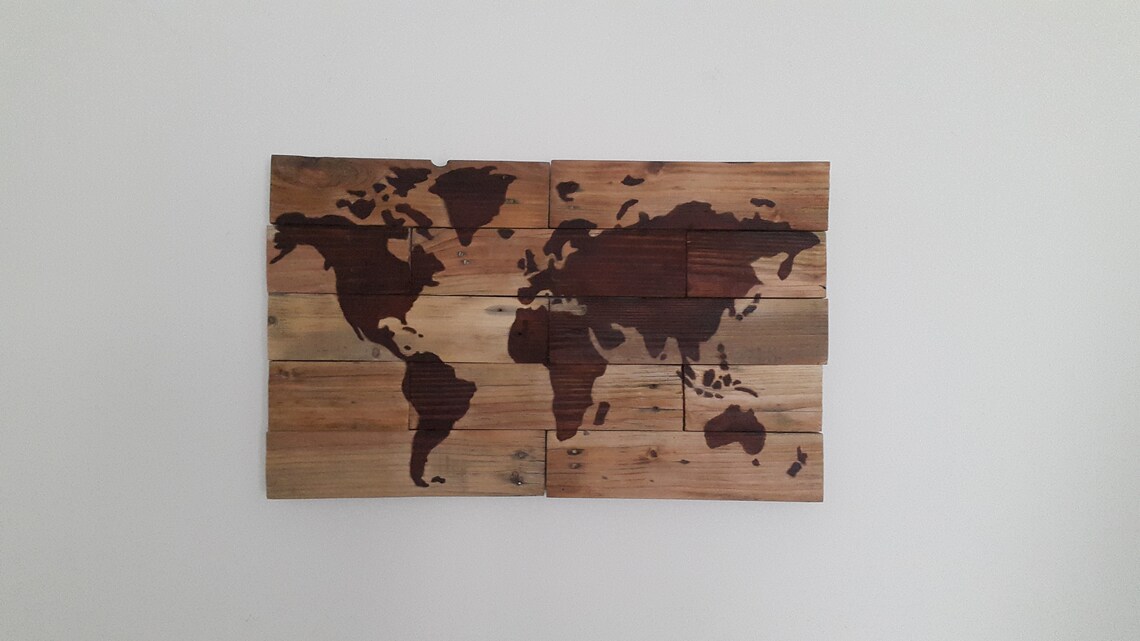 World Map on Recycled / Upcycled Wood. Wall Hanging - Etsy
