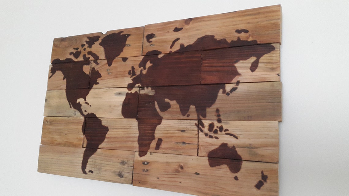 World Map on Recycled / Upcycled Wood. Wall Hanging - Etsy