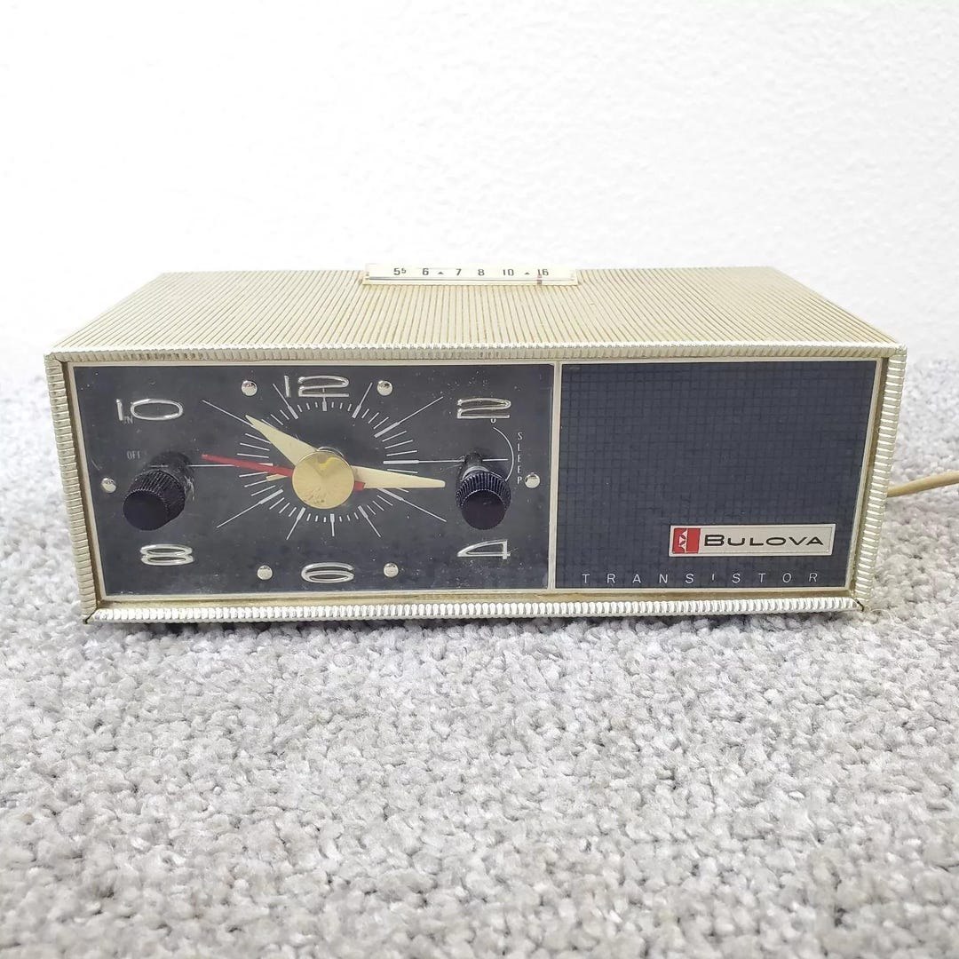 Bulova Clock Transistor Radio 130 Series Mini Mid Century Modern Gold ...