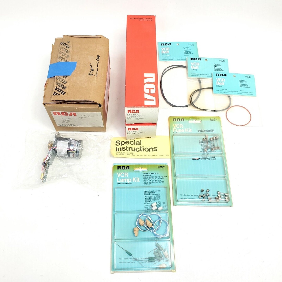 Vintage RCA Lot of VCR Parts Fuse Kit Lamp Kit Bulb Lever Kit Belt NOS ...