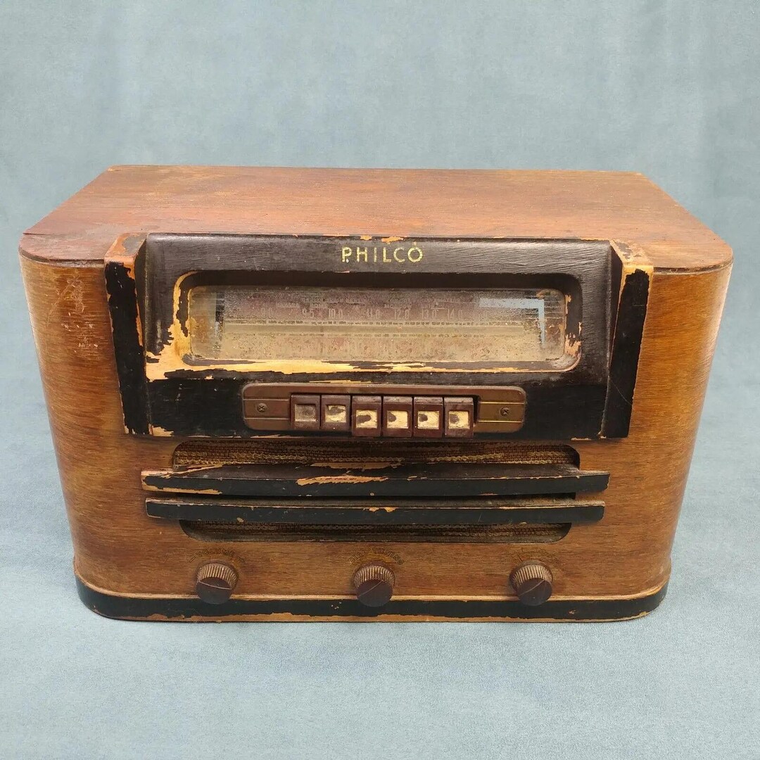 Philco Tube Radio 42-327 AM/SW Wood Vintage 1940's Push Button Not ...