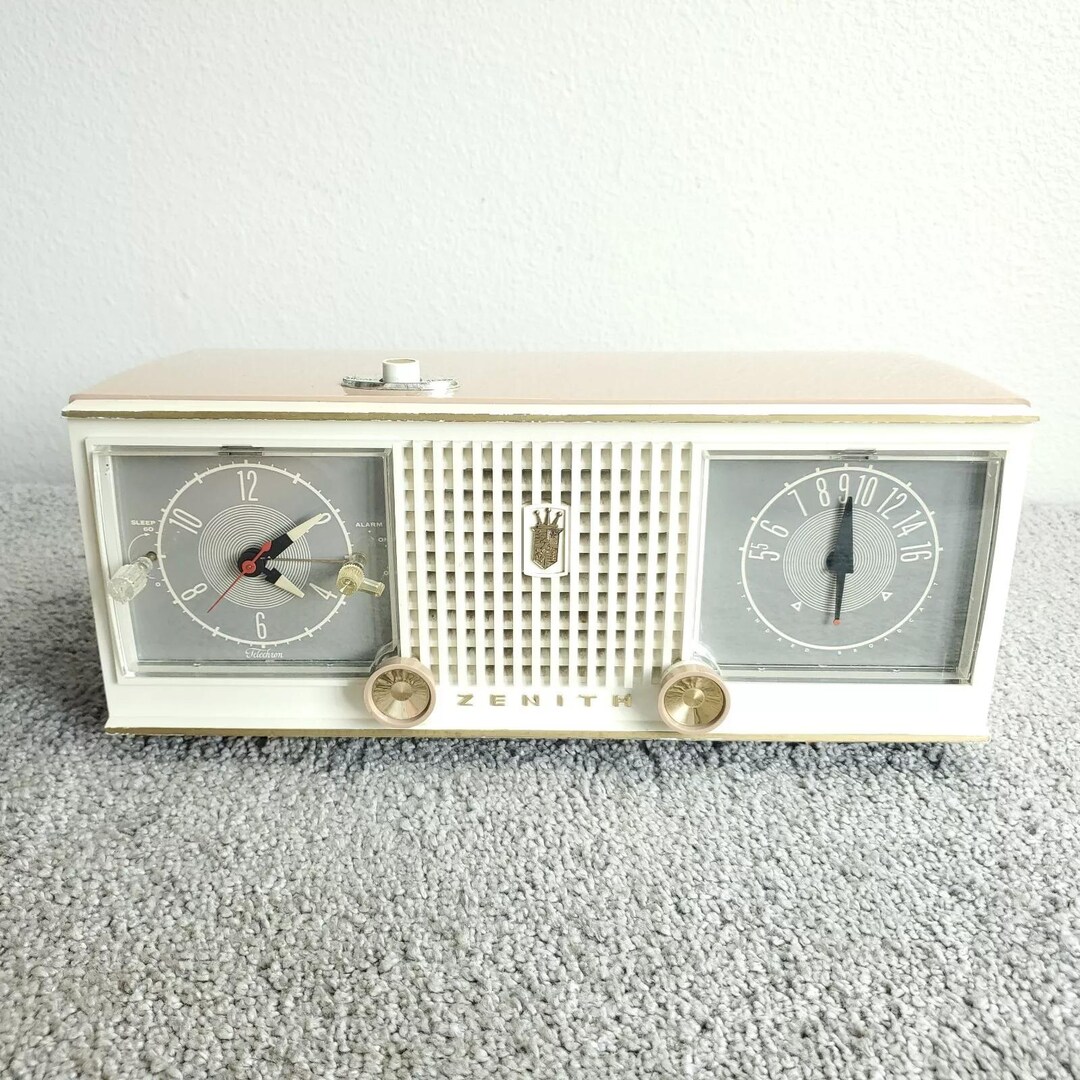 Vintage Zenith Tube Radio Clock Telechron C519L MCM Beige Pink Tabletop ...