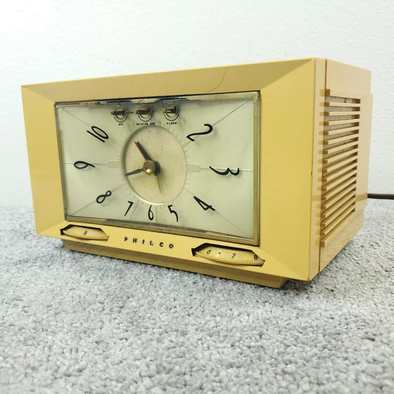 Philco Tube Radio Clock Model D-734 AM Vintage Beige Yellow MCM Not ...