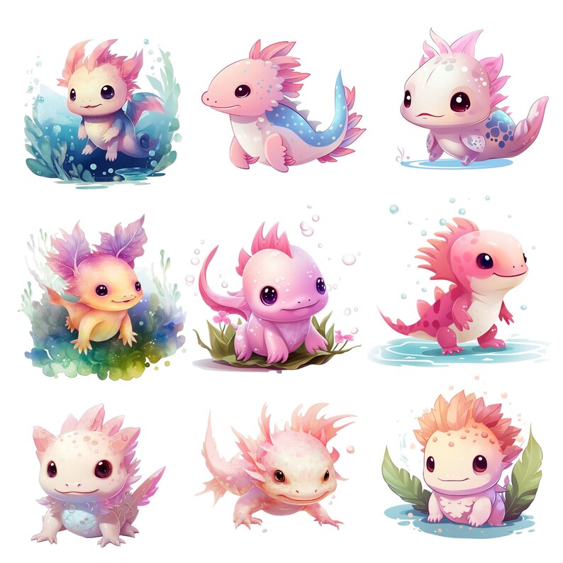 Cute Axolotls Clipart, Cute Axolotl Images 300dpi Png Files - Etsy