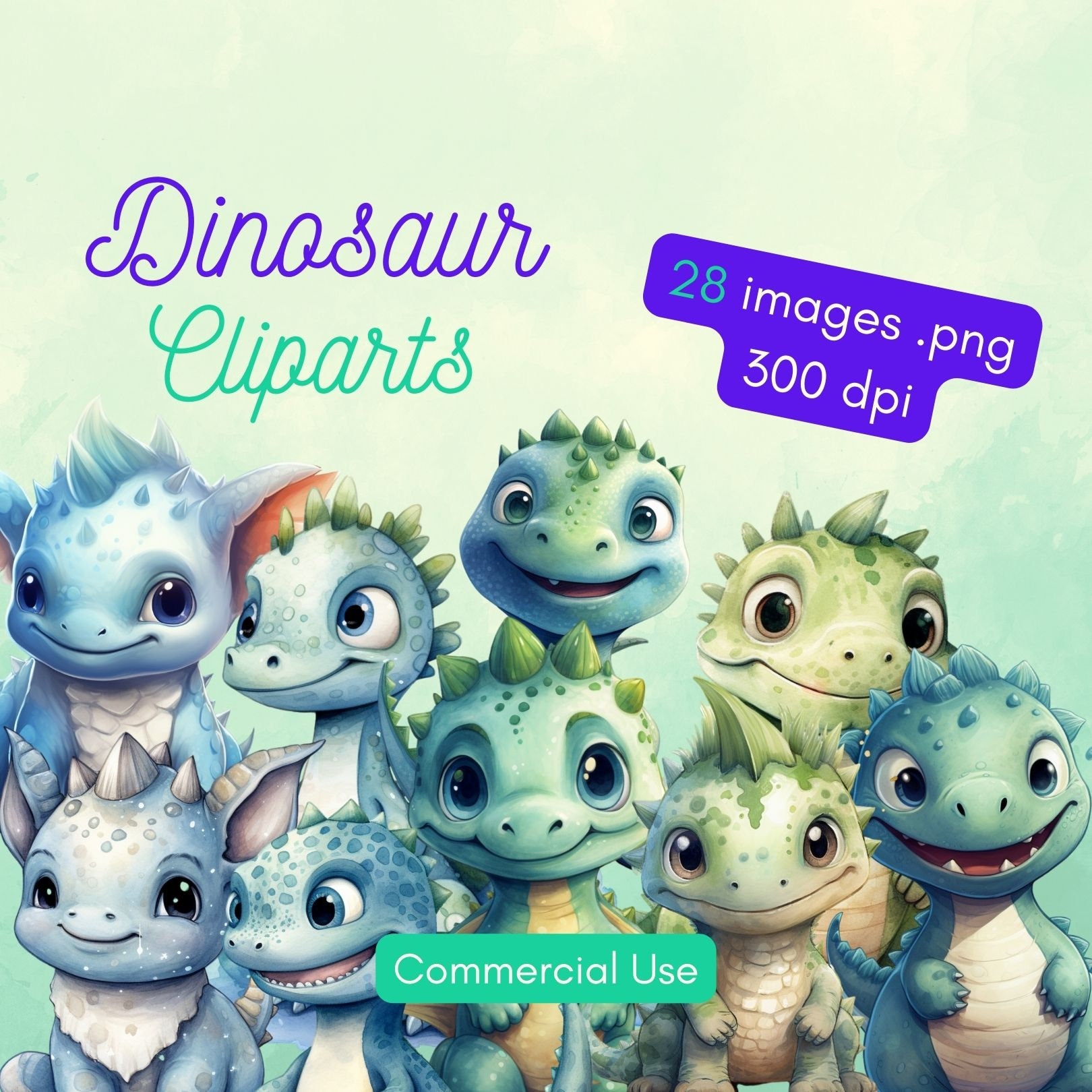 Cute Dinos Clipart, Cute Dinosaur Images 300dpi Png Files - Etsy