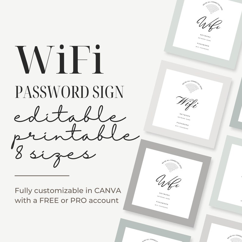 Wifi Password Sign | Printable, Editable Wifi Sign Template, 4x6, 5x7 ...