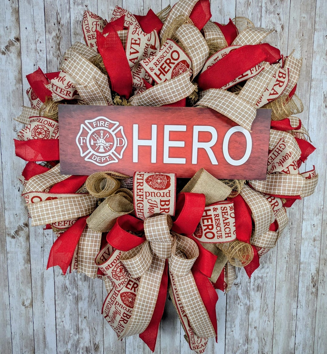 Firefighter Wreath, Firefighter Decor, Wreath for Front Door - Etsy