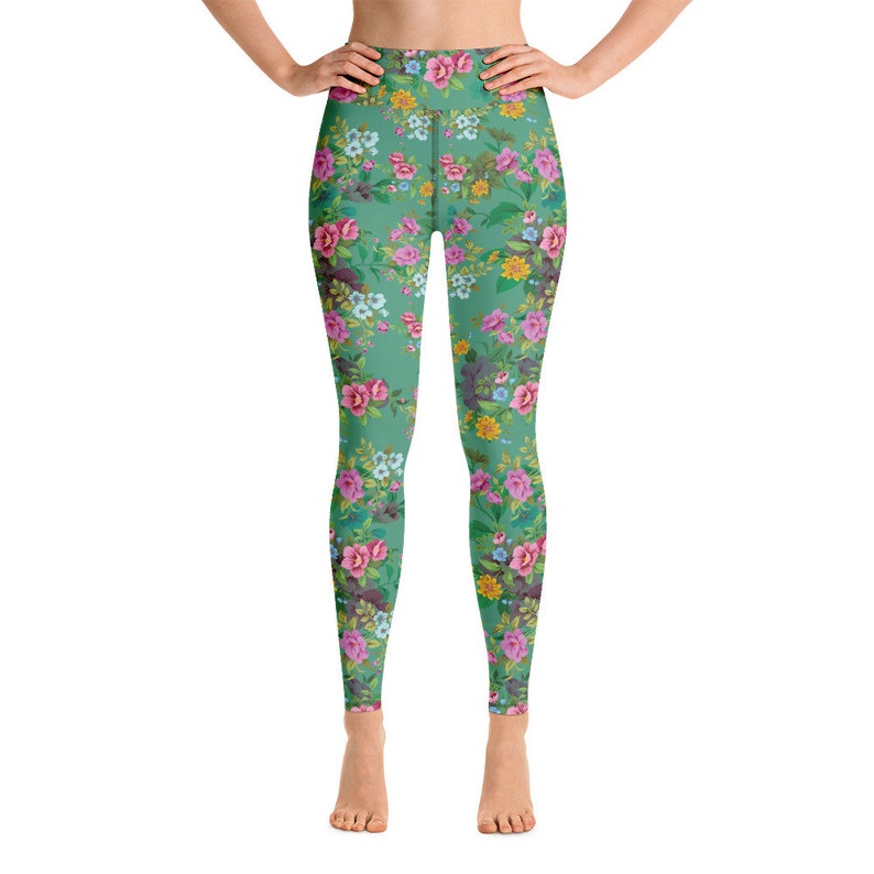 Retro Floral Yoga Leggings Flower Leggings Classic Up To Etsy