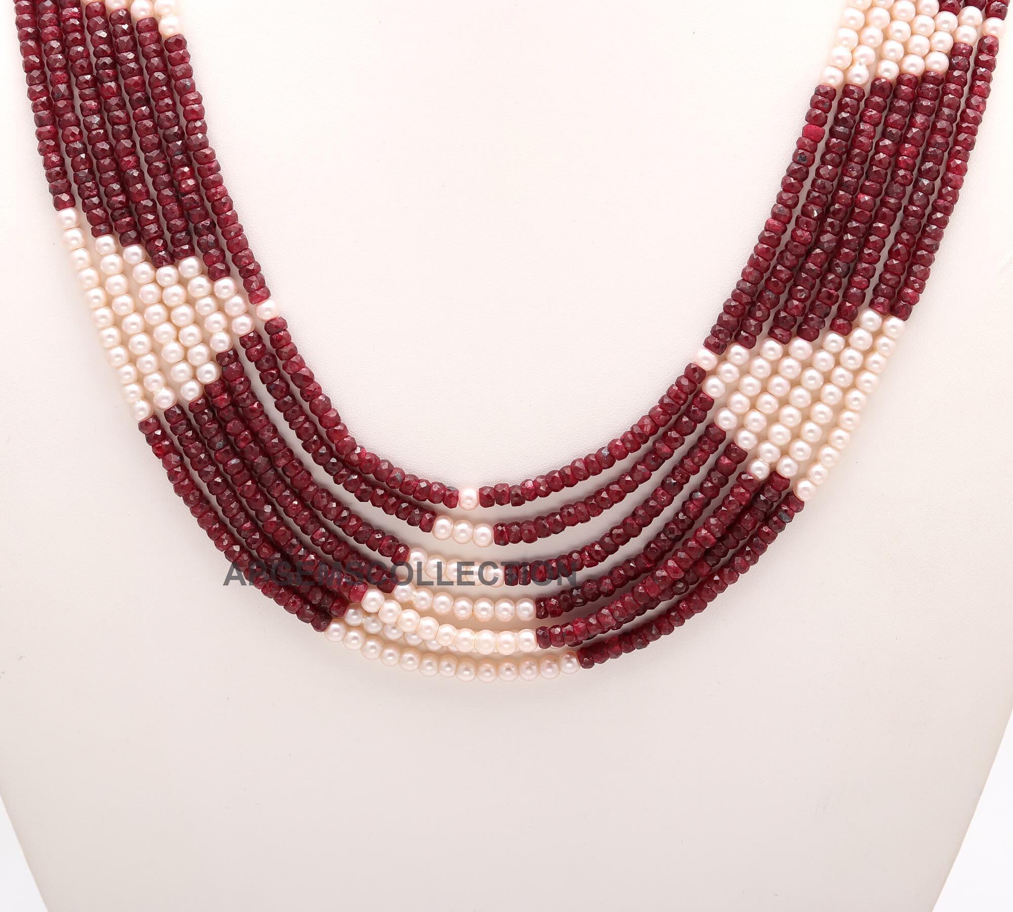 7 Strand Natural Ruby Pearl Faceted Rondelle Beads, 4-5 Mm Ruby ...