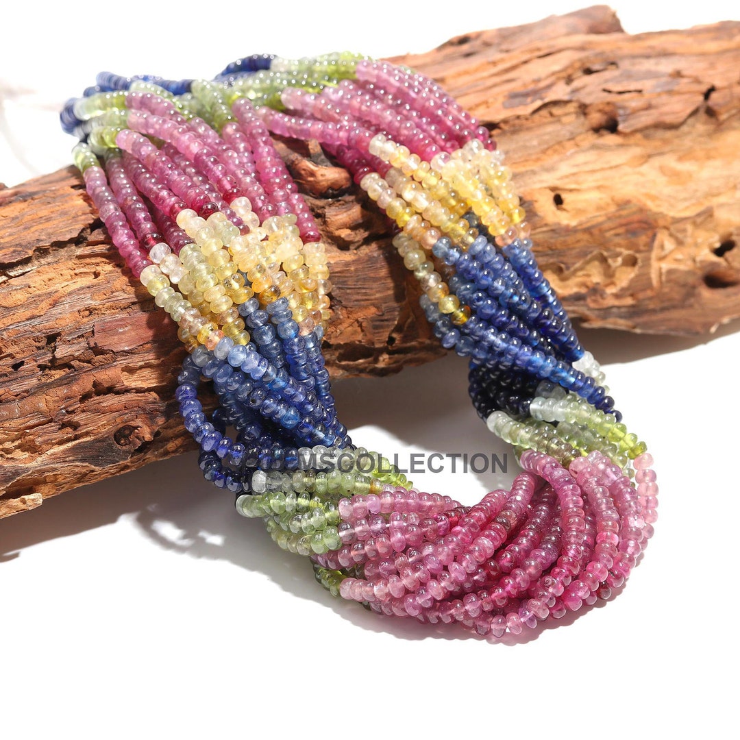 AAA Natural 16 Inch Multi Sapphire Smooth Rondelle Beads Sapphire Multi ...