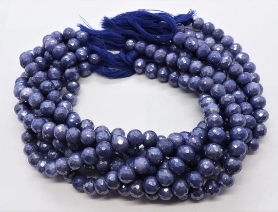 Blue Silverite Faceted Round Balls Coated Silverite Beads - Etsy