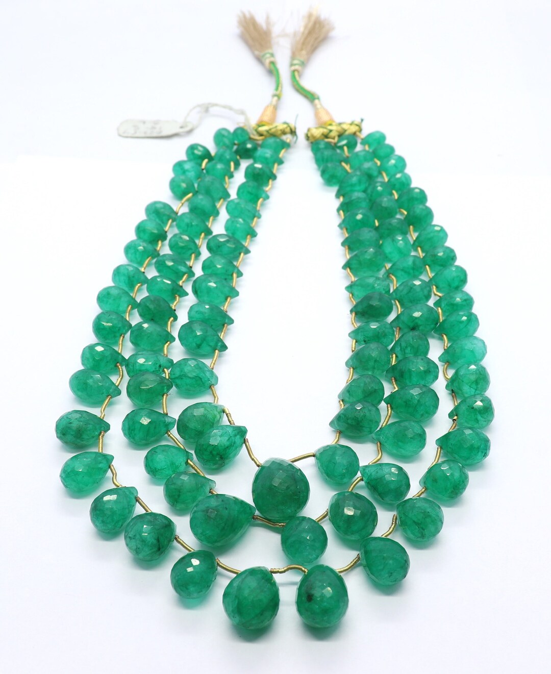 4 Strand AAA Natural Emerald Barrel Faceted Tear Shape Beads, 11X17 MM ...