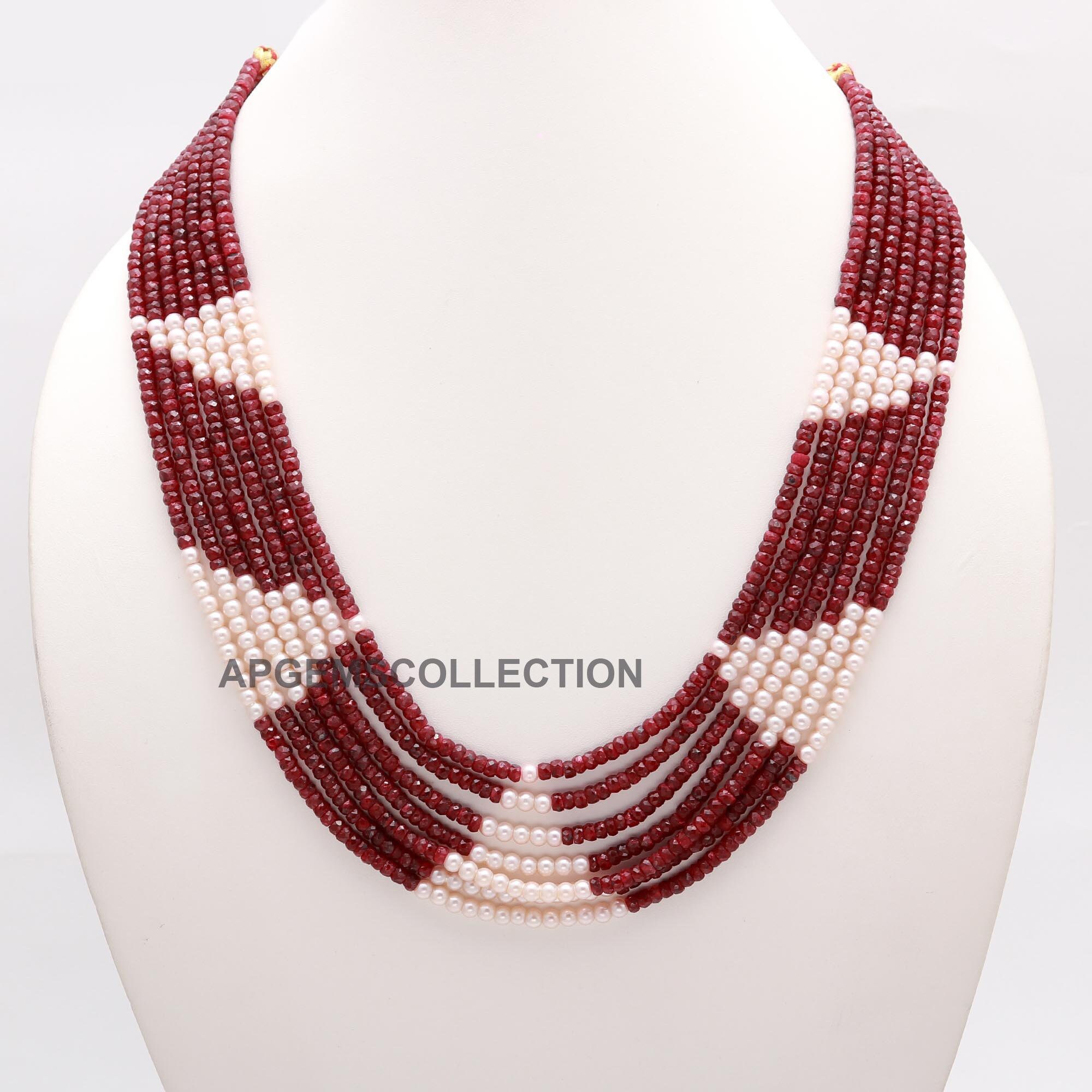 7 Strand Natural Ruby Pearl Faceted Rondelle Beads, 4-5 Mm Ruby ...