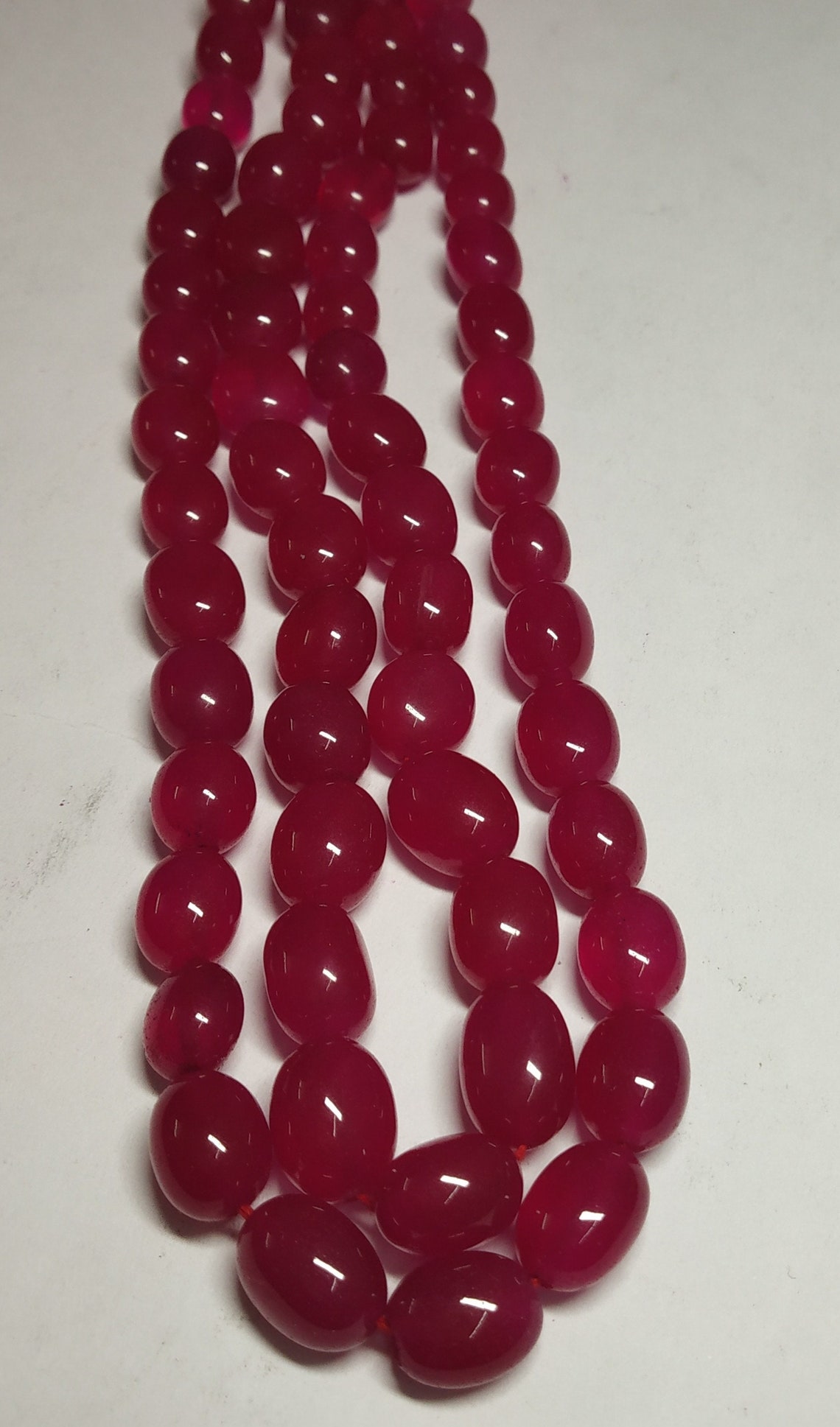 Buy Natural Emerald or Ruby Quartz Smooth Oval Beads Necklace Online in ...