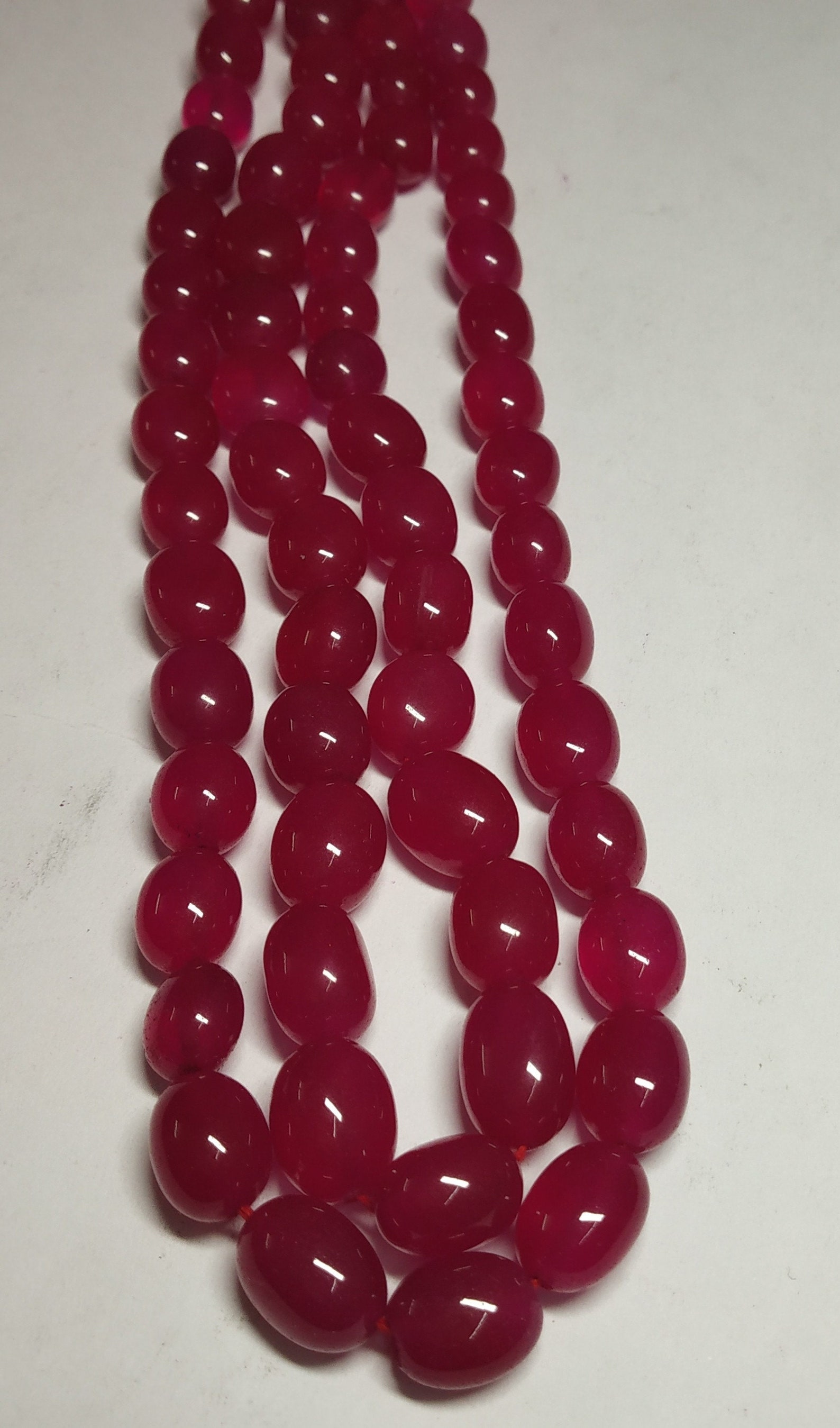 Buy Natural Emerald or Ruby Quartz Smooth Oval Beads Necklace Online in ...