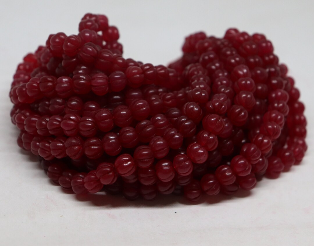 AAA Natural Ruby Quartz Hand Carved Watermelon Beads, 9-10 MM Ruby ...