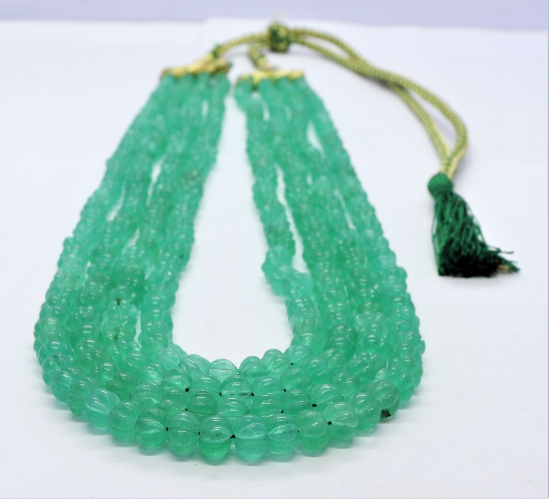 4 Strand Russian Emerald Barrel Hand Curved Watermelon Necklace ...
