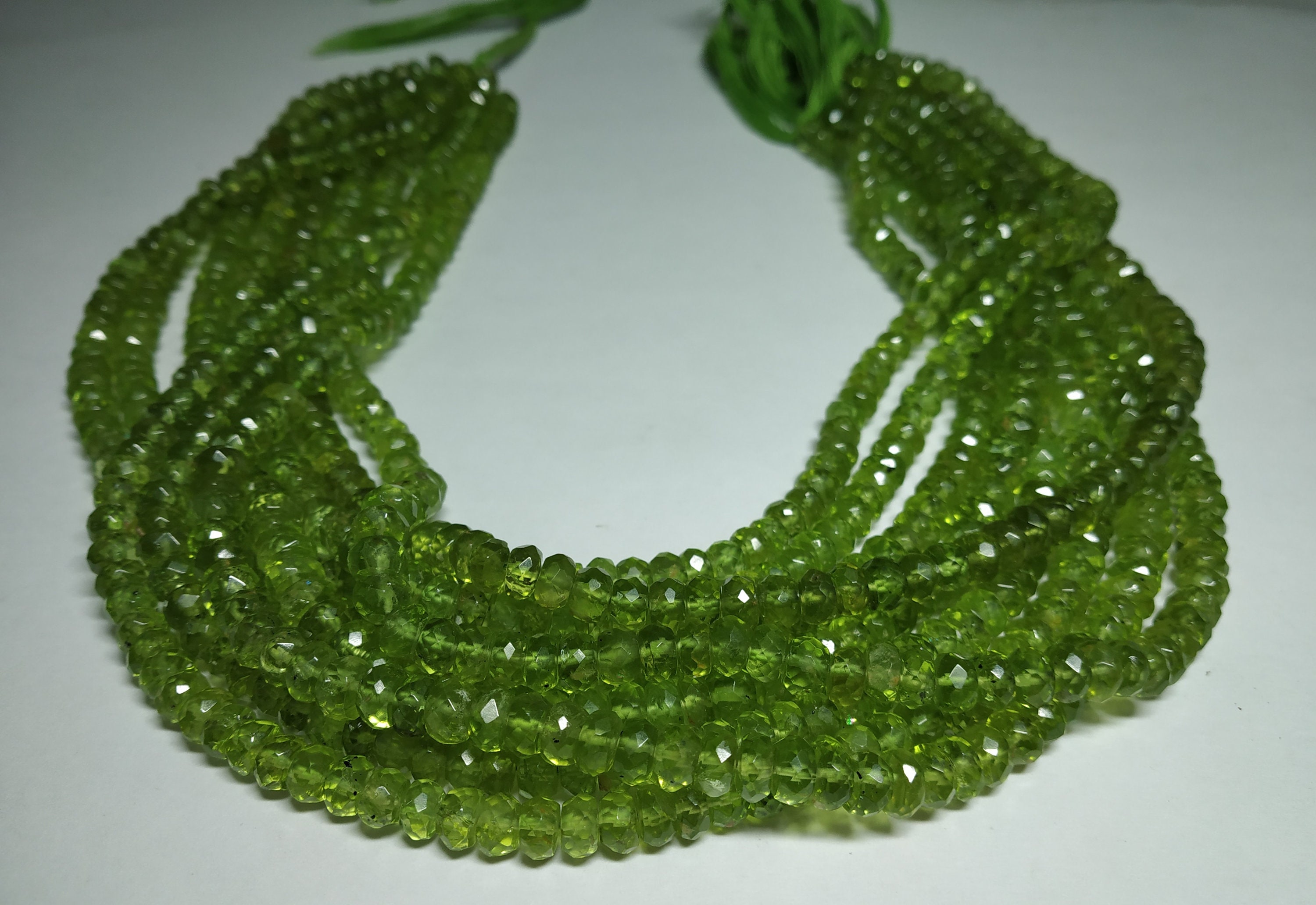 AAA Natural Peridot Faceted Rondelle Beads, 5mm Peridot Beads, 14 Inch ...