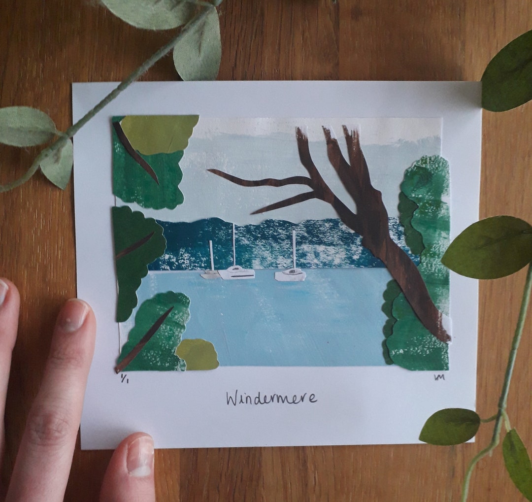 Original Windermere Lake District Paper Collage Landscape - Bowness ...