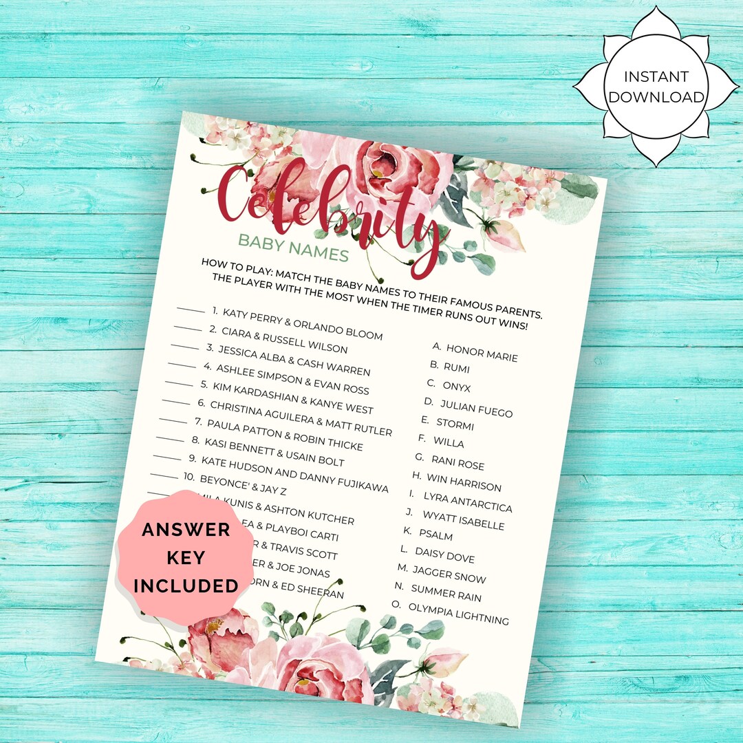 Celebrity Baby Name Game | Printable Boho Baby Shower Game | Baby ...
