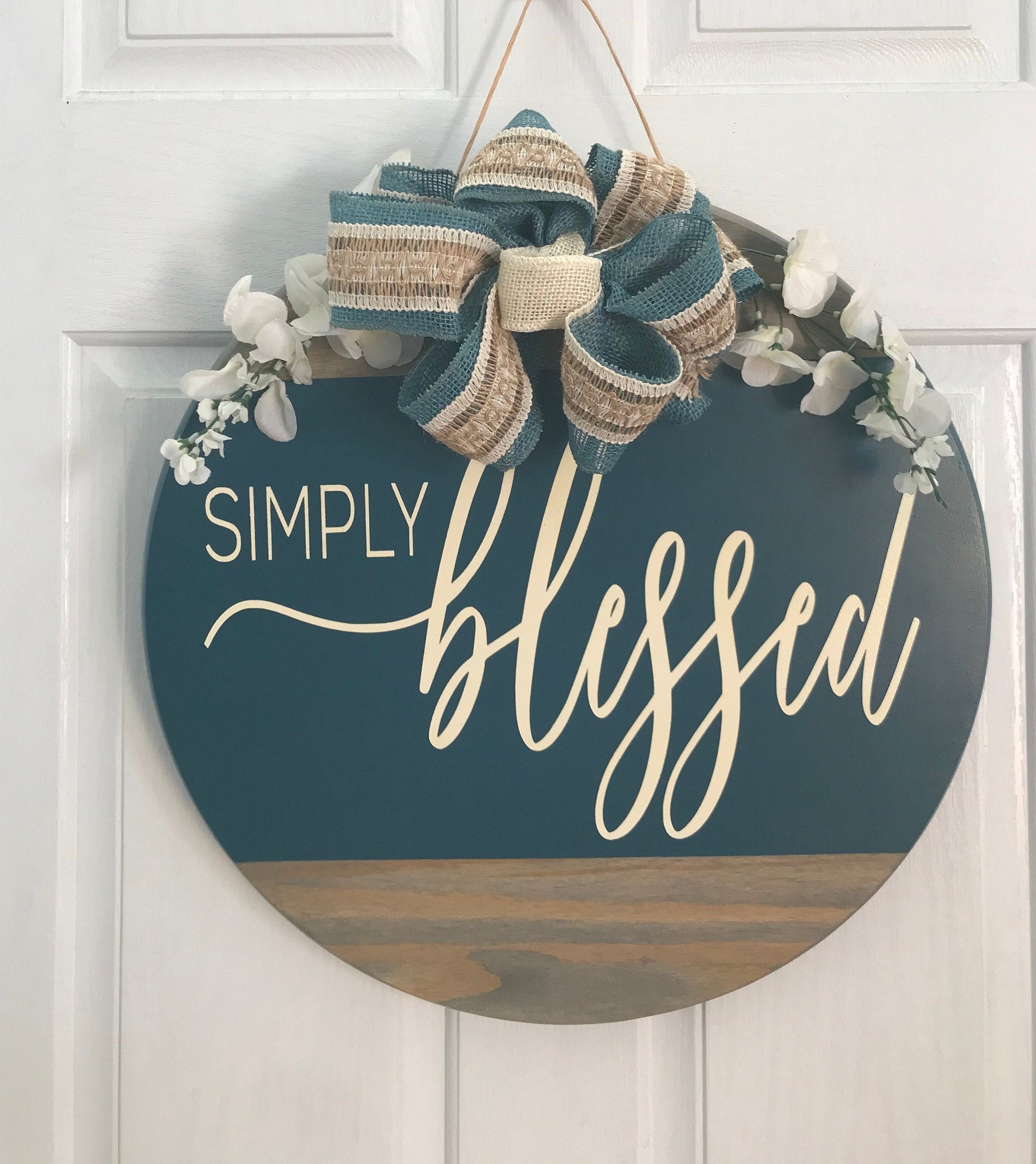 Wood Door Sign “simply Blessed” - Etsy