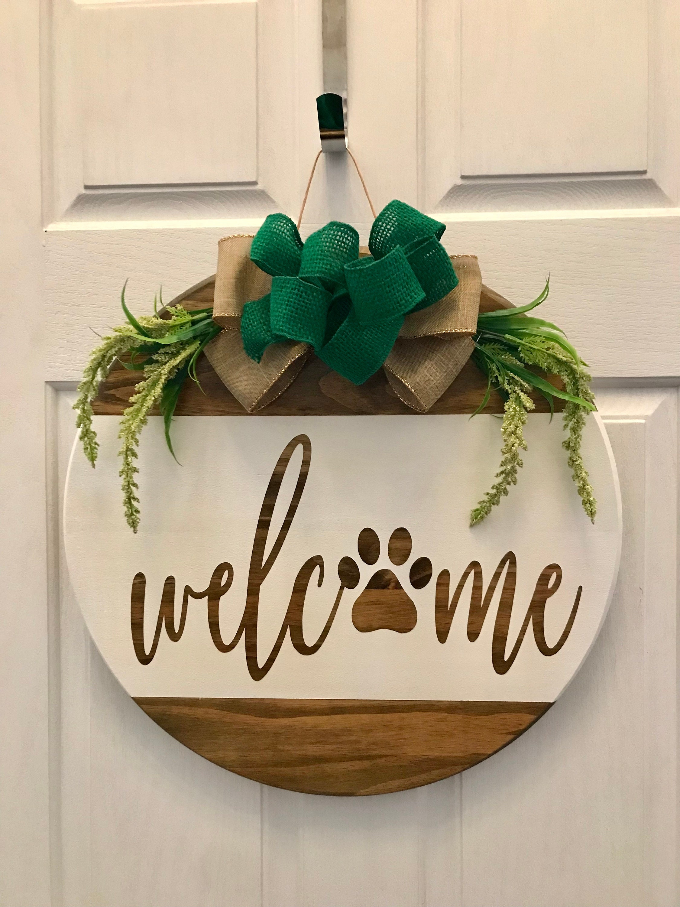 Welcome Paw Print Door Sign - Etsy