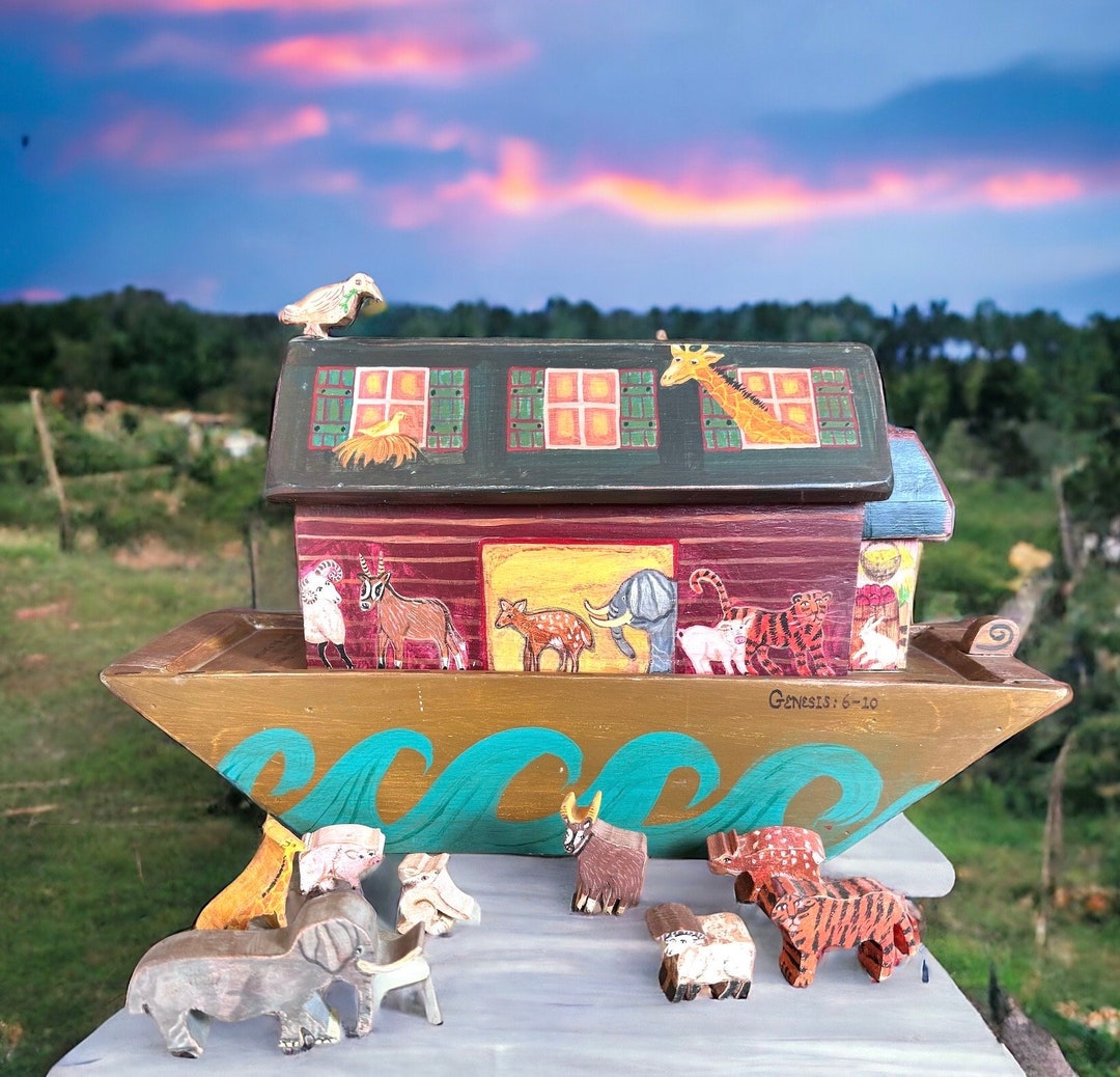 Vintage Folk Art Self Taught Artist Noah’s Ark,19.5”x12”by Adele ...