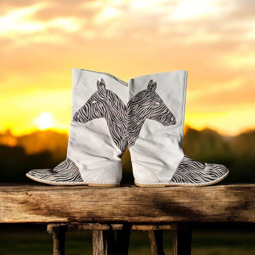 Vintage Candies Flat Leather Boots Bordeaux 70s 80s Zebra Print - Etsy