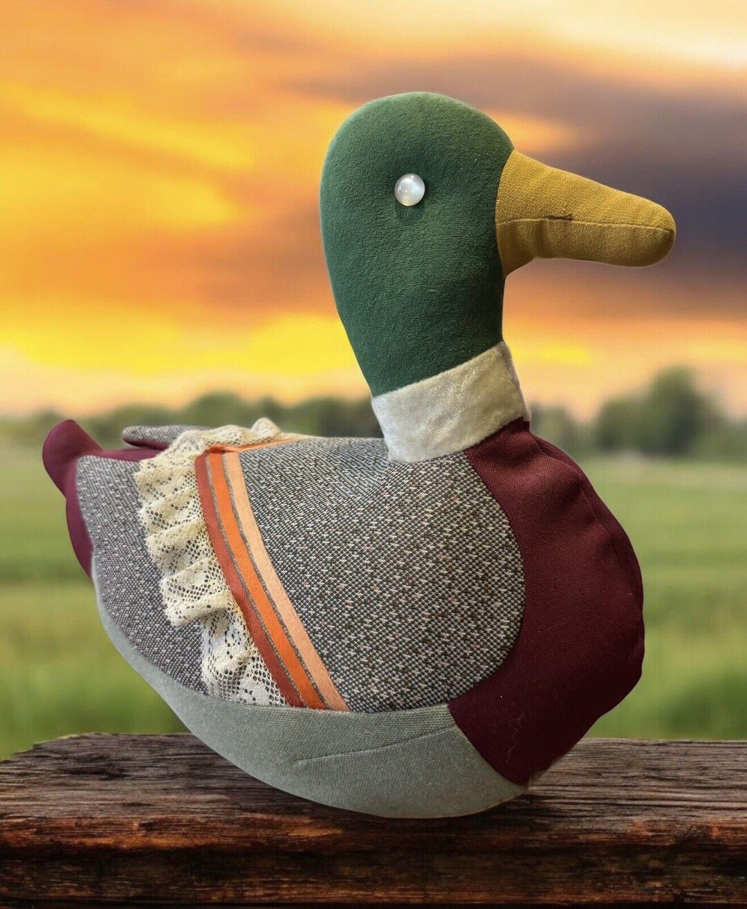 Vintage Farmhouse Quilted Mallard Duck Door Stopper Corduroy and Velvet ...
