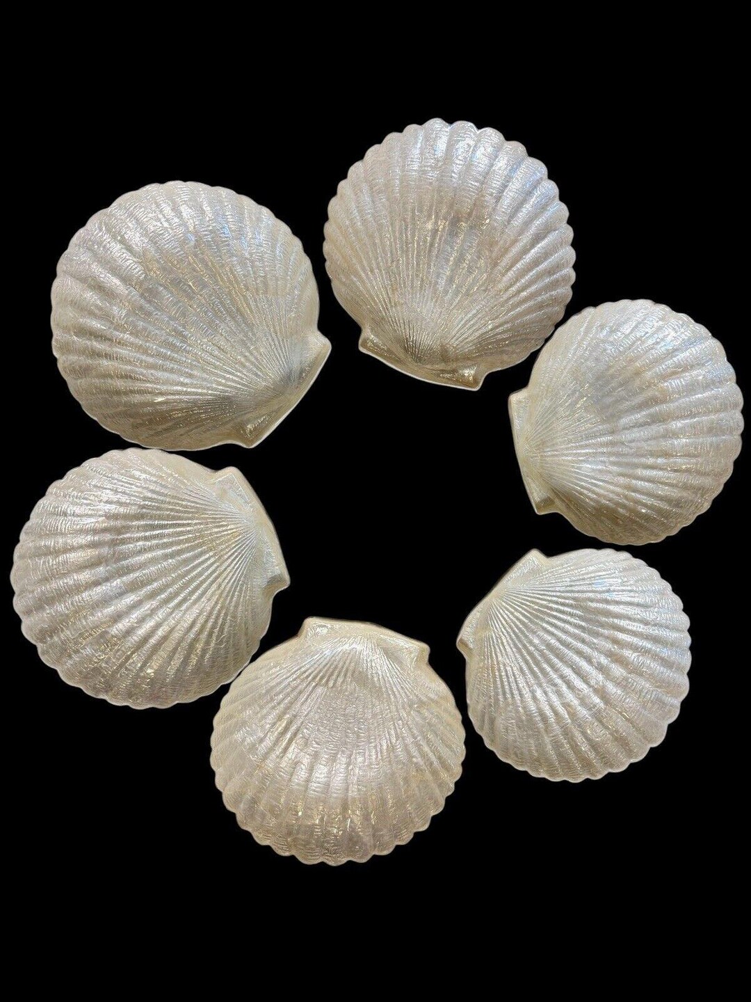 Vtg Small Capiz Tray Set of 6 Sea Shell Tray Plates Gold Rim MCM ...