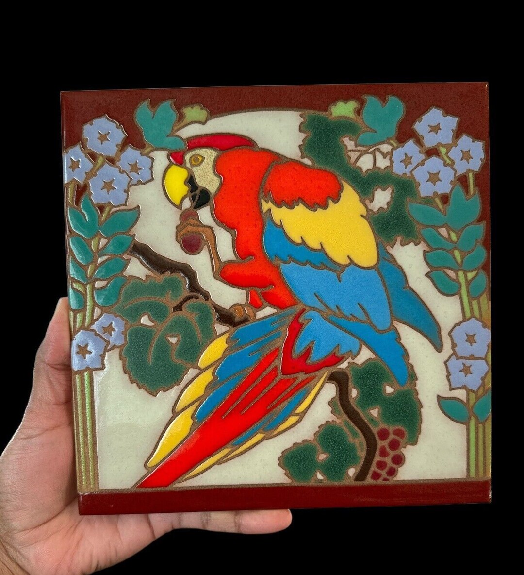 1983 Arius Santa Fe Art Tile PARROT ARIUS 8x8 Italy Tile Trivet RARE ...