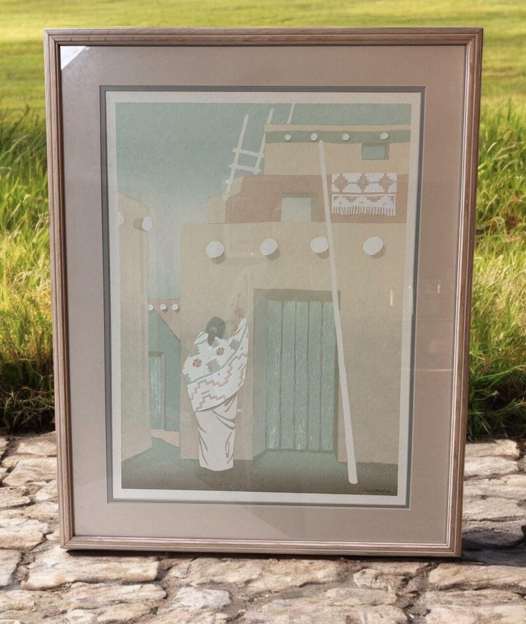 FIGI Graphics Framed Hand Cast Paper Art Signed Native American Women ...