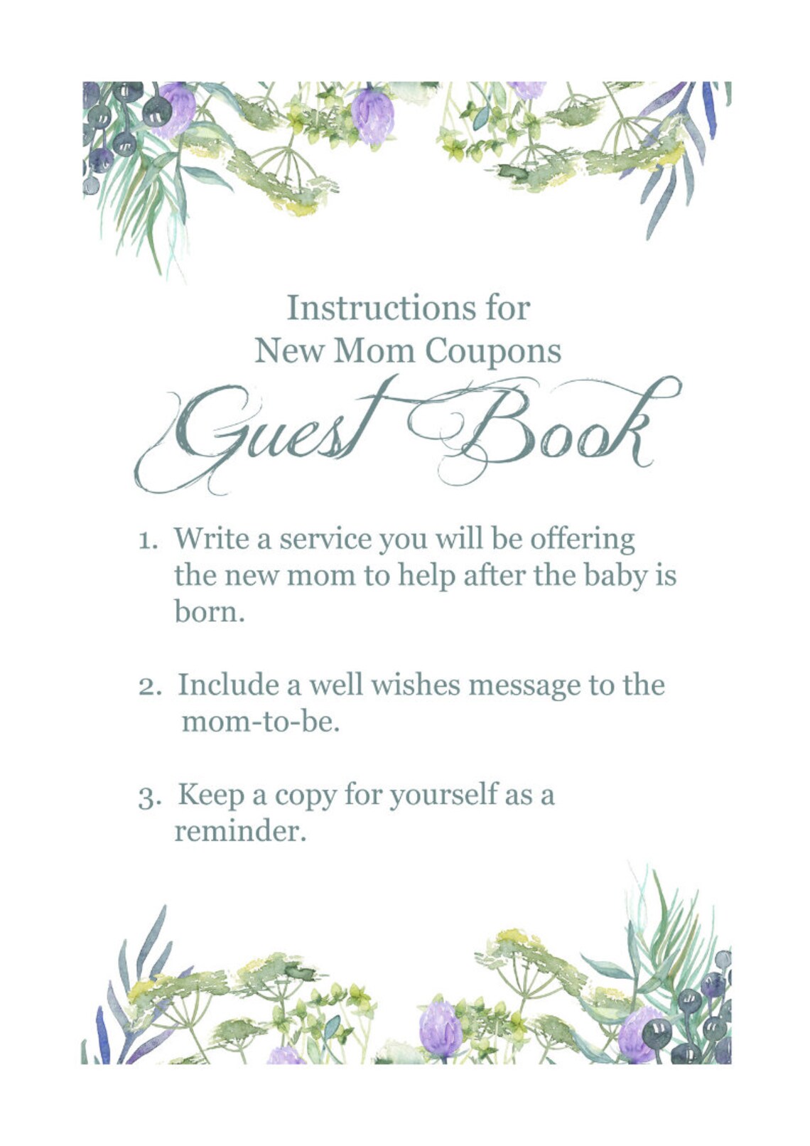 Guest Book Printable Page Mother's Day Coupon New Mom - Etsy