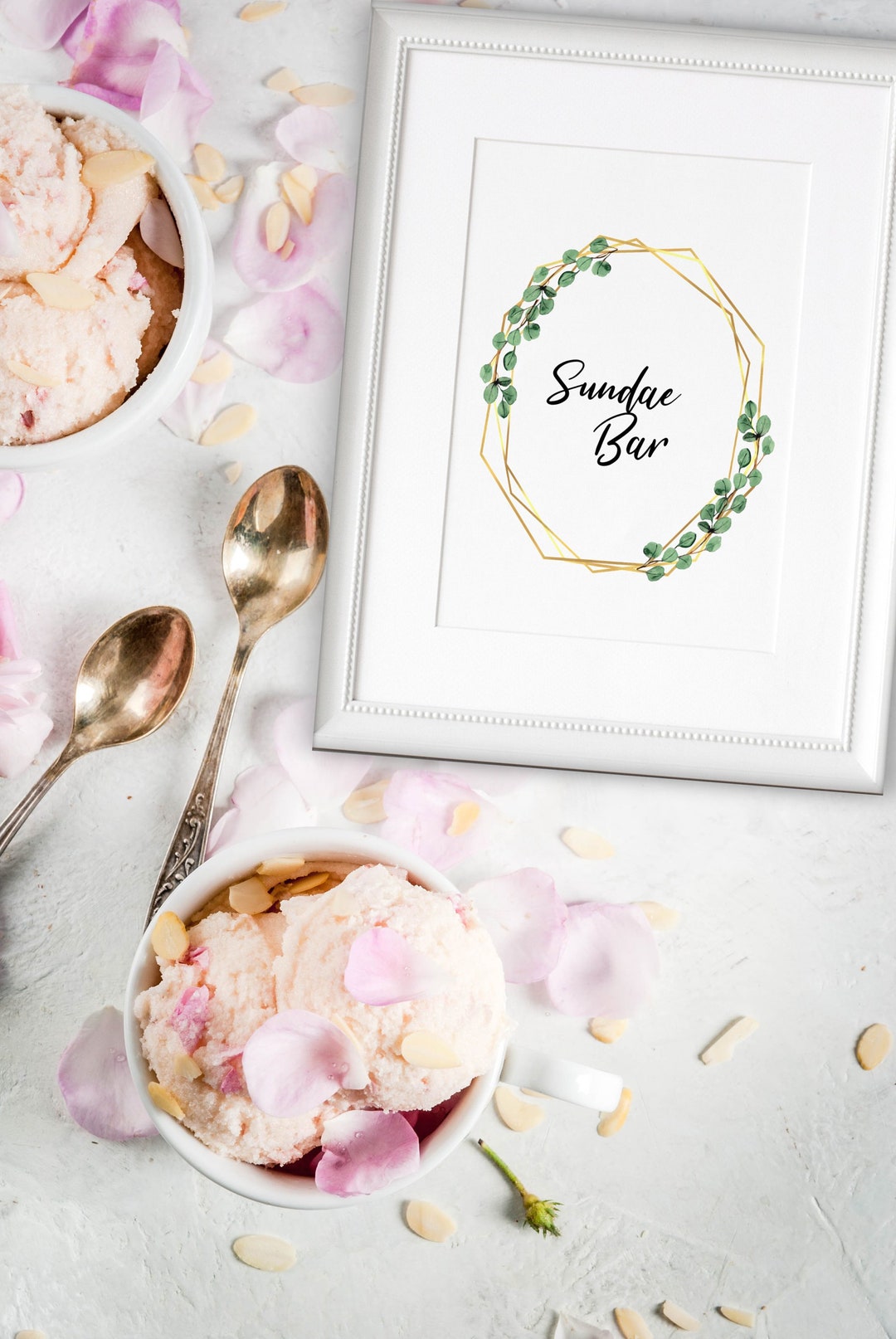 Sundae Bar Sign, Ice Cream Bar, Green and Gold Decor, Printable ...