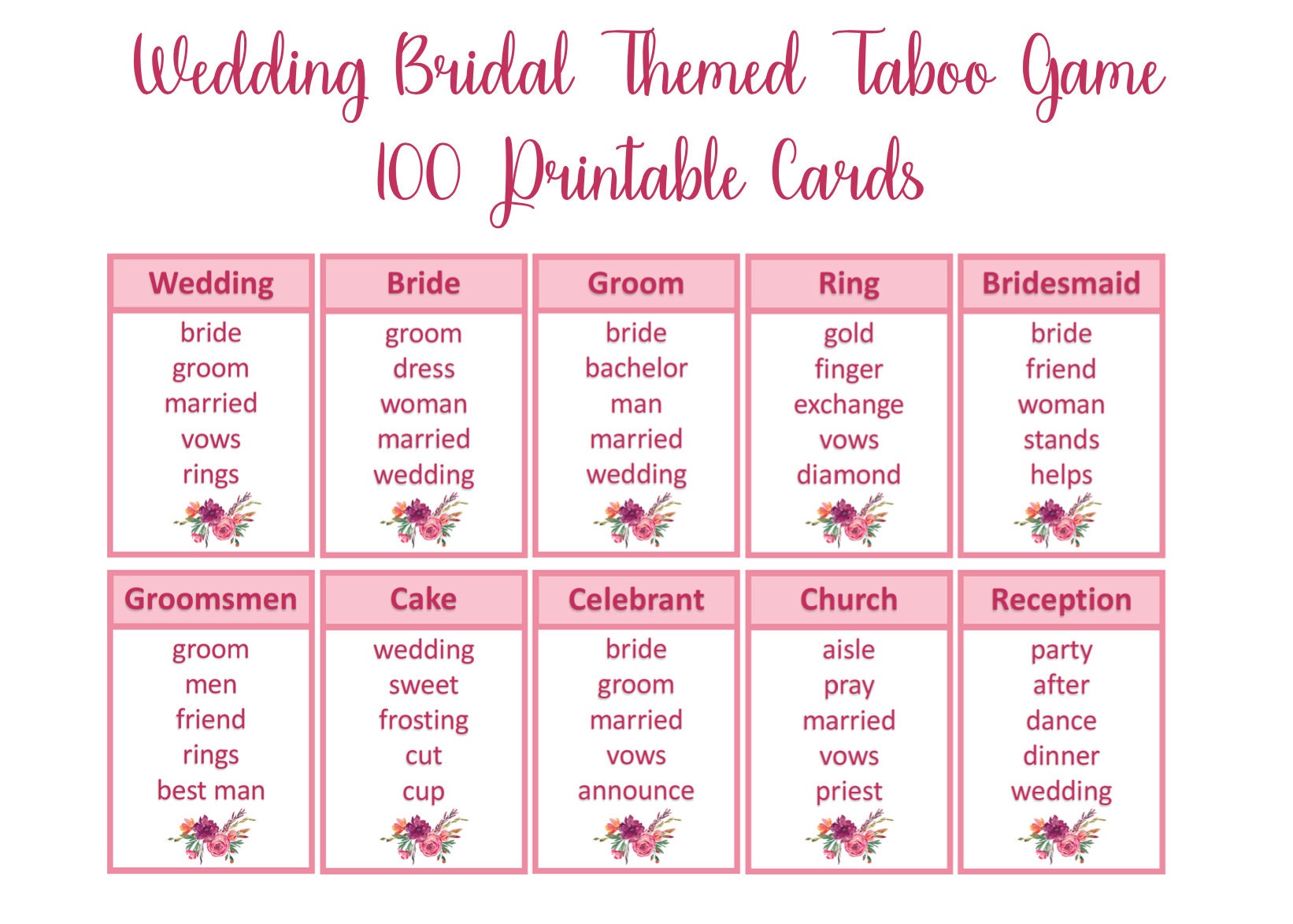 Blush Bridal Shower Game, Wedding Taboo Game, Bachelorette Party Game, Printable - Etsy