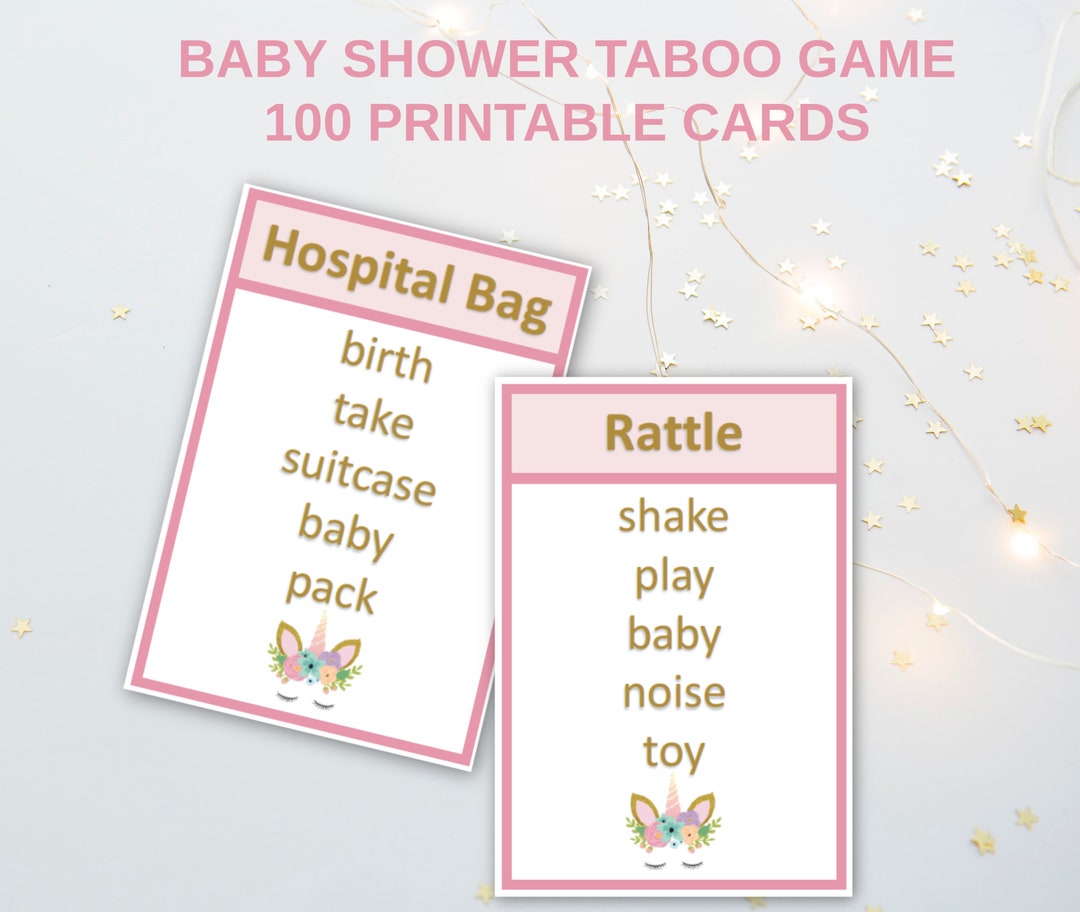 Unicorn Baby Shower, Taboo Game, Pink and Gold, Baby Girl, Instant ...